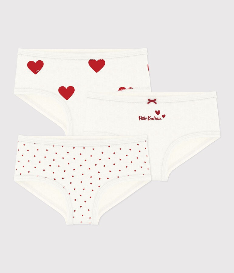 Girls' High-Waisted Cotton Heart Pattern Knickers - 3-Pack – Petit Bateau